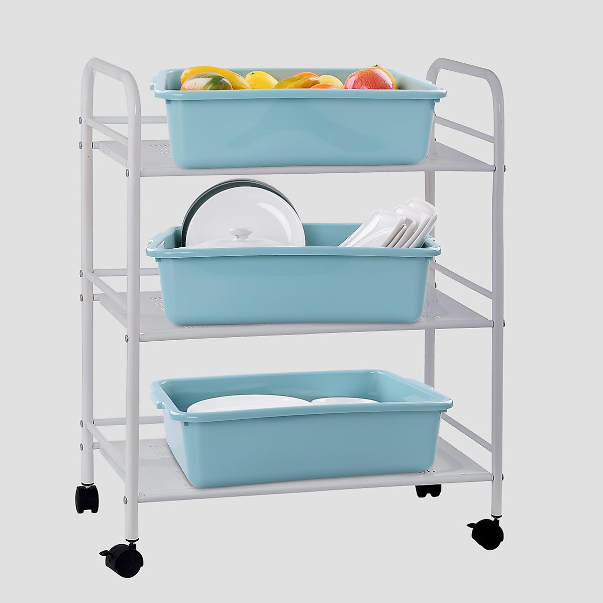 Inhouse 13 L Plastic Commercial Tote Box, Wash Tub Basin, 4-Pack, Mint Green, F