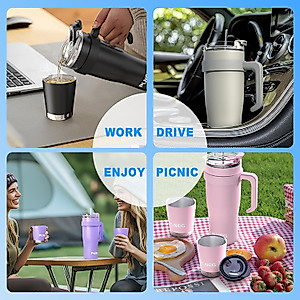 PLNEG Tumbler with Handle 40oz Insulated Water Bottle with Straw Lid Stainless Steel Travel Coffee Mug for Men Women gifts.（Black,Set）