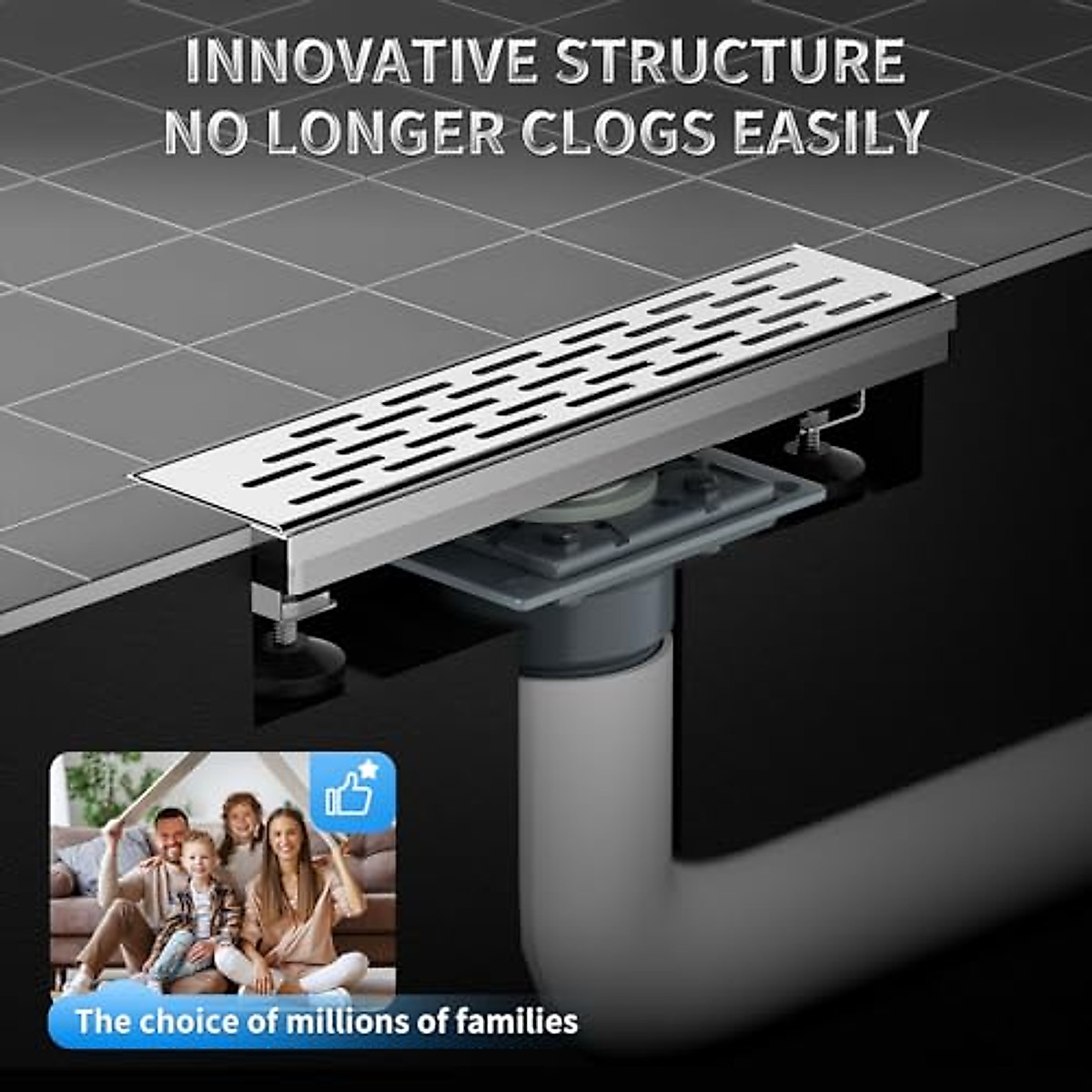 EMBATHER 12 Inches Shower Drain with Removable Strainers,PVC Shower Drain Base for Bathroom Floor Drain,Brushed Nickel Stainless Finished