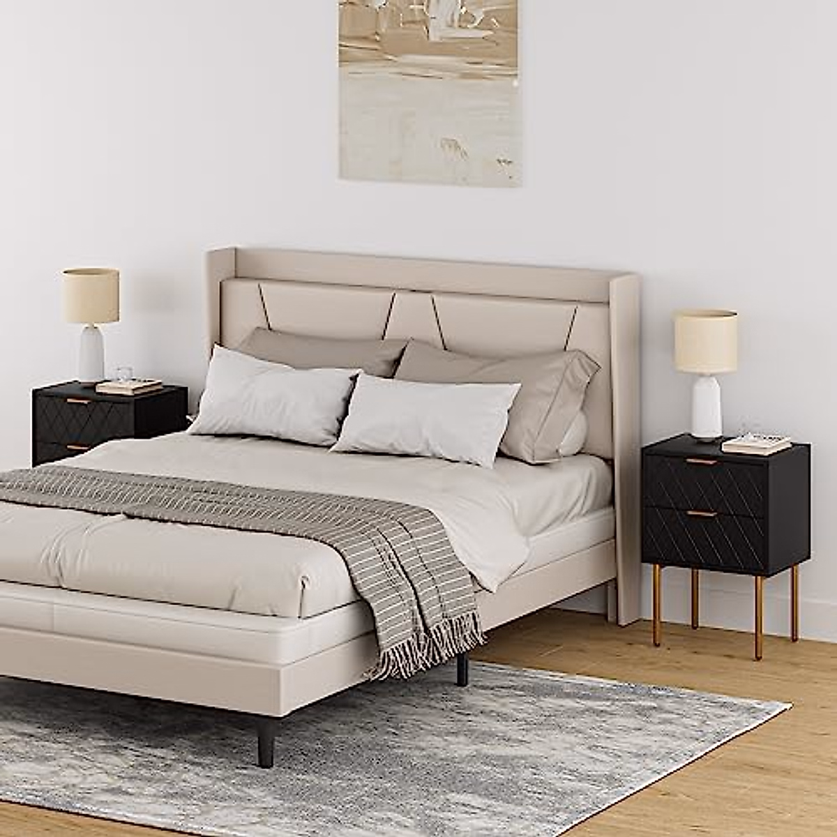 Aobafuir Night Stand, Modern Nightstand with Drawers, End Tables Living Room, Small Gold Side Table for Bedroom, Bedside Furniture (12-Black Diamond, 2 Drawer)