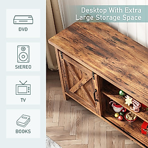 Elibeauty Farmhouse TV Stand for 55-65in TV with Adjustable Shelves & Sliding Barn Door - Rustic, Wooden Entertainment Center & Media Cabinet for Bedroom, Living Room (Dark Brown, 58in)