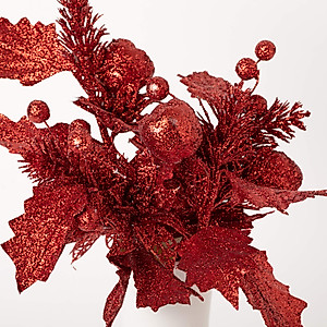 Giga Gud 5 Pack Christmas Glitter Berries Stems, 9 Inch Artificial Christmas Picks for Christmas Tree Ornaments, DIY Xmas Wreath, Crafts, Holiday and Home Decor (red)