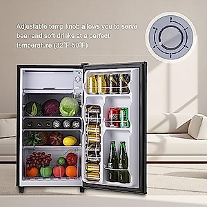 WANAI Compact Refrigerator 3.2 Cu.Ft Mini Black Fridge With Freezer Single Door Mini Refrigerator with 5 TEMP Modes for Dorm Office Bedroom