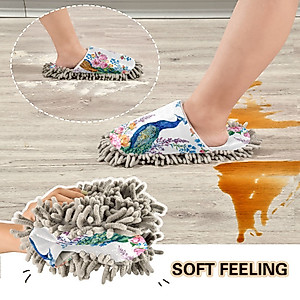 Birds Peacocks Flowers Mop Slippers Shoes Cover for Floor Cleaning Washable Dirty Hair Dust Cleaners Microfiber Mop Socks for House Kitchen Office