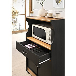 HODEDAH IMPORT Microwave Cart with One Drawer, Two Doors, and Shelf for Storage, Black-Beech.