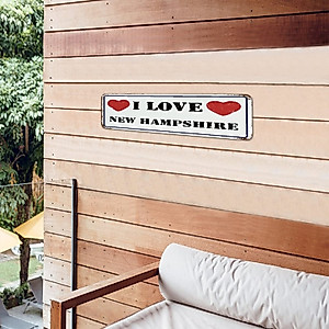 Autravelco I LOVE New Hampshire 4x18 Inch Metal Signs Outdoor Personalized Coffee Bar Patio Indoor Home Décor Aluminum Metal Sign State Pride Valentine's Day Heart Metal Plaque for Backyard