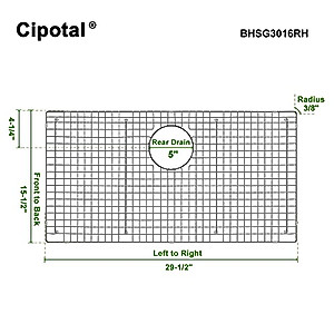 CIPOTAL 29.5 in. x 15.5 in. Rear Drain Kitchen Sink Bottom Grid with Supersoft Silicone Feet in 304 Grade Stainless Steel
