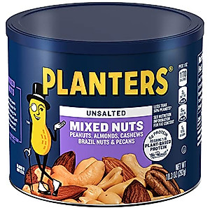 PLANTERS Roasted Unsalted Mixed Nuts, 10.3 oz Canister