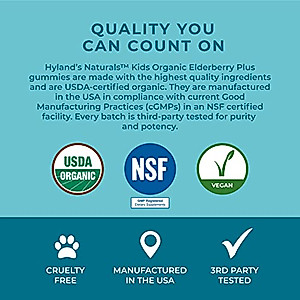 Hyland's Naturals Kids Organic Elderberry Plus Gummies, Organic Black Elderberry with ZINC and Vitamin C, Immune Support for Children, 48 Vegan Gummies (2 Pack)