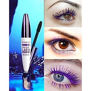 5D Purple Mascara Volume and Length -1Pcs Waterproof Smudge-Proof Color Mascara for Eyelashes, Volumizing Curling Defining Eye Lashes, Longwear Fiber Colored Mascara for Women Girl Eye Makeup
