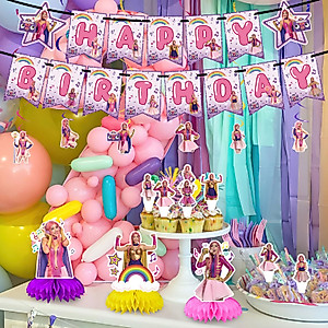 Generic 𝐿𝑢𝑙𝑖 𝑃𝑎𝑚𝑝𝑖𝑛 Birthday Party Decorations, Music Themed Birthday Banner Honeycomb Centerpieces Hanging Swirls Cupcake Cake Toppers Party Balloons for Birthday Baby Shower Party Supplies