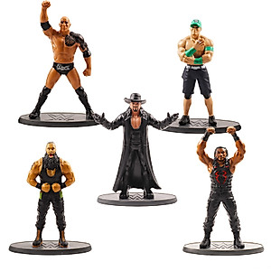 WWE 5-Pack Mini Action Figures with John Cena, The Rock & More, Ninja Stickers and Door Hanger - Party Supplies