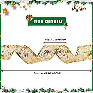 TPNB 2PCS 16.4FT Christmas Shining Ribbon Lights LED Lights, Fairy Decor Glow for Tree, Battery Powered Copper Wire Bows Strings Xmas Weddings New Year, Golden