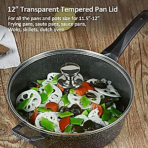 11 In Glass Lid for Frying Pan, Tempered Replacement Cover Compatible with All 11 Inches Cookware for Skillets, Round Cast Iron, Cast Aluminium, Stainless Steel Pans &Pots