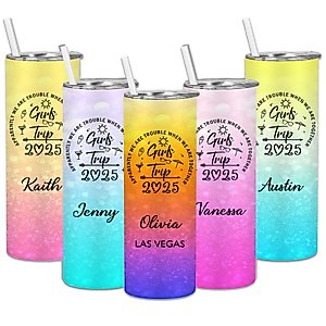 Personalized Girls Trip Tumblers with Name, Beach Cruise Insulated Cup with Lid and Straw, Girls Weekend Gift for Women, 2025 Girl Trip Gifts, Family Vacation Tumbler, Bachelorette Party Cups