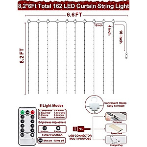 300 Led Curtain String Lights, 10x10 Ft Remote Control Curtain Lights USB Plug in Waterproof Window Wall Hanging Curtain Fairy Light for Bedroom Wedding Party Decor Home Indoor Outdoor Decorations