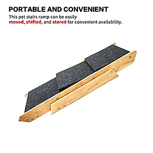 MEWANG Wood Pet Stairs/Pet Steps - Foldable 3 Levels Dog Stairs & Ramp Perfect for Beds and Cars - Portable Dog/Cat Ladder Up to 110 Pounds