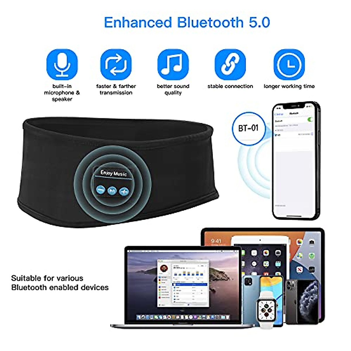 Sports Headbands Sleep Headphones Bluetooth Music Headband Wireless, Daifferchoi Soft Breathable Bluetooth Headbands with Long-Time Play for Workout, Jogging, Yoga,Travel, Running, Meditation--Grey