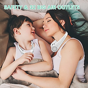 RXGYL Portable Neck Fan Bladeless Neck Fans Portable Rechargeable Battery 2400mAh, Blast Personal Fans for Your Neck can Working 4-8 Hrs, Cooling Neck Fan have 3 Speeds Settings (White)