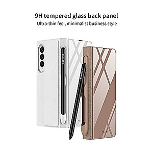 SHIEID Samsung Z Fold 3 Case Leather Cover, Galaxy Fold 3 Case with S Pen Holder Protector Cover 9H Tempered Glass Phone Case Compatible with Samsung Galaxy Z Fold 3 5G 2021, Limited Gray