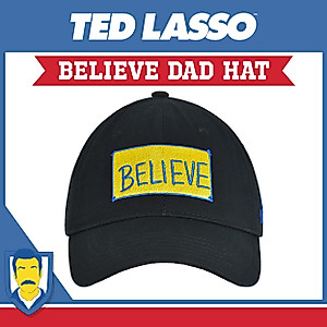 Concept One Ted Lasso Dad Hat, Believe Print Cotton Adjustable Baseball Cap with Curved Brim, Black, One Size