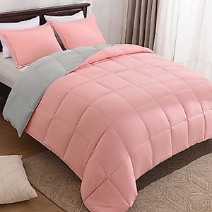 Basic Beyond Twin Comforter Set for Girls and Boys - Fluffy Twin Bed Comforter Set for All Seasons - Reversible Pink and Grey Twin Comforter Set - 2 Pieces (1 Comforter + 1 Pillow Sham)