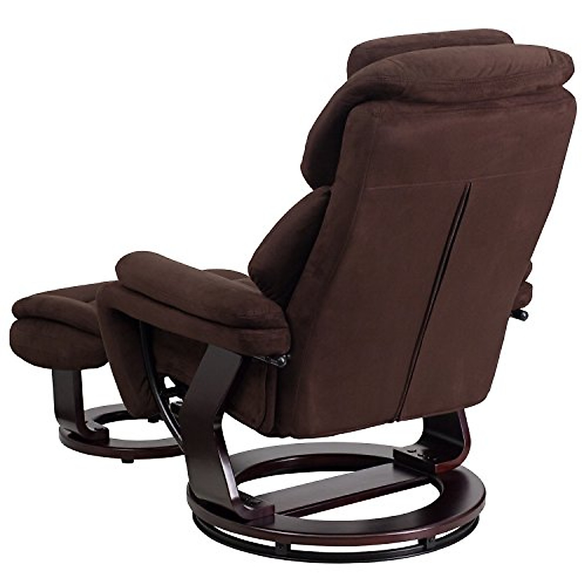 Flash Furniture Contemporary Multi-Position Recliner and Ottoman with Swivel Mahogany Wood Base in Brown Microfiber