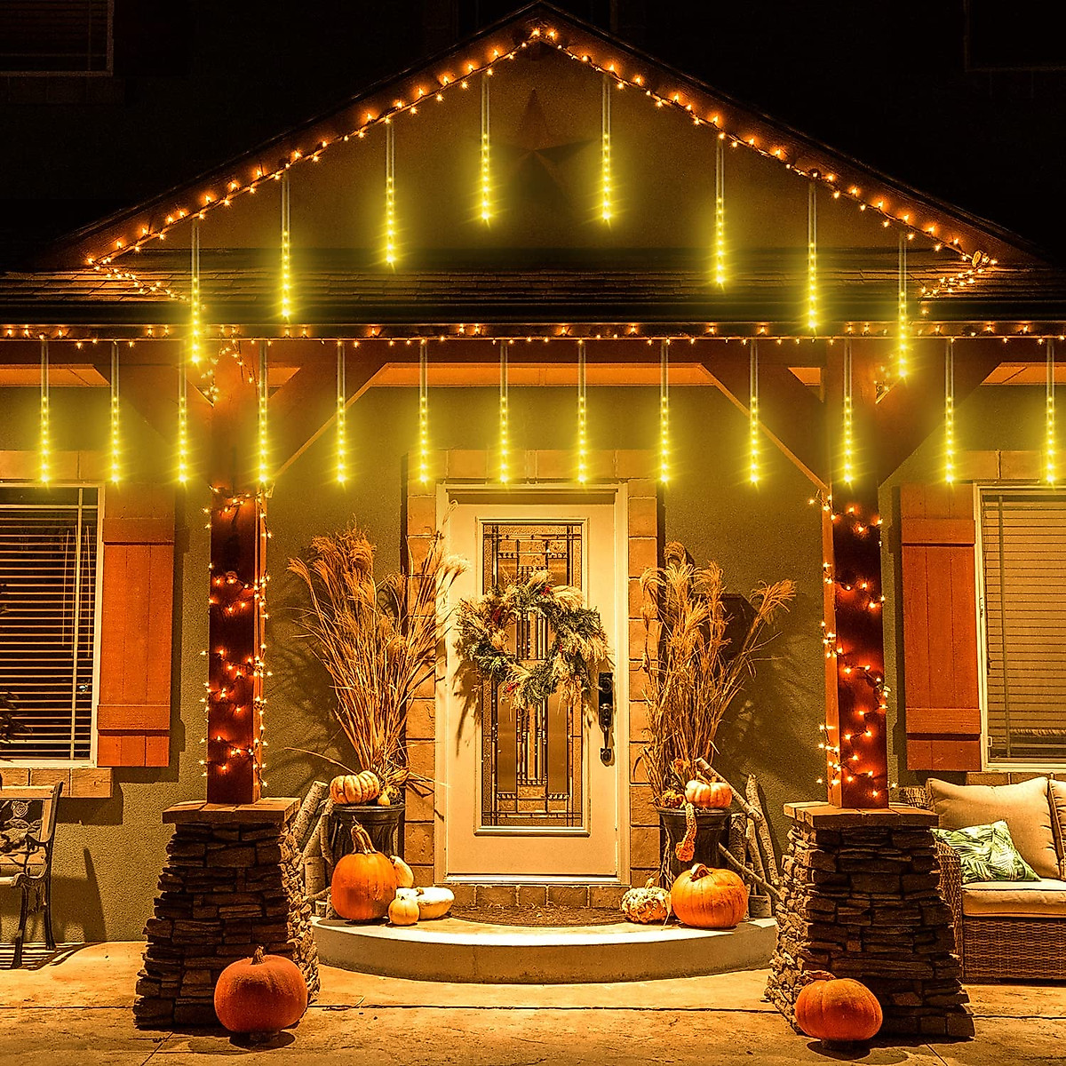 ULERSP Christmas Meteor Shower Rain Lights Extendable, 30cm 8 Tube 192 LEDs Falling Rain Drop Lights, Waterproof Icicle Lights for Outdoor Garden House Window Xmas Tree Decoration (Warm White)