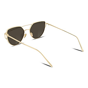 FEISEDY Cat Eye Fashion Metal Frame Mirrored Flat Lenses Women Sunglasses B2206