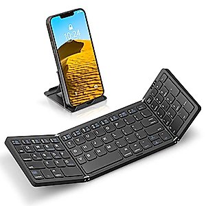 Samsers Multi-Device Foldable Bluetooth Keyboard with Numeric Keypad Rechargeable Wireless Keyboard (BT5.1 x 3) with Holder, Portable Pocket Folding Keyboard for iOS Android Windows Mac OS - Black