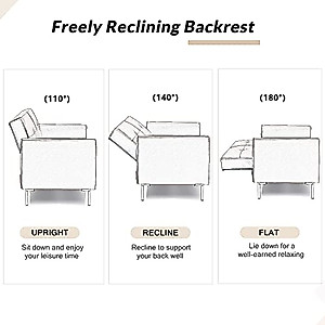 P PURLOVE Linen Upholstered Modern Sofa Bed with Armrest, Sofa with Adjustable Backrest, Convertible Folding Futon Sofa Bed with Sturdy Metal Legs, for Living Room, Bedroom, Office, White