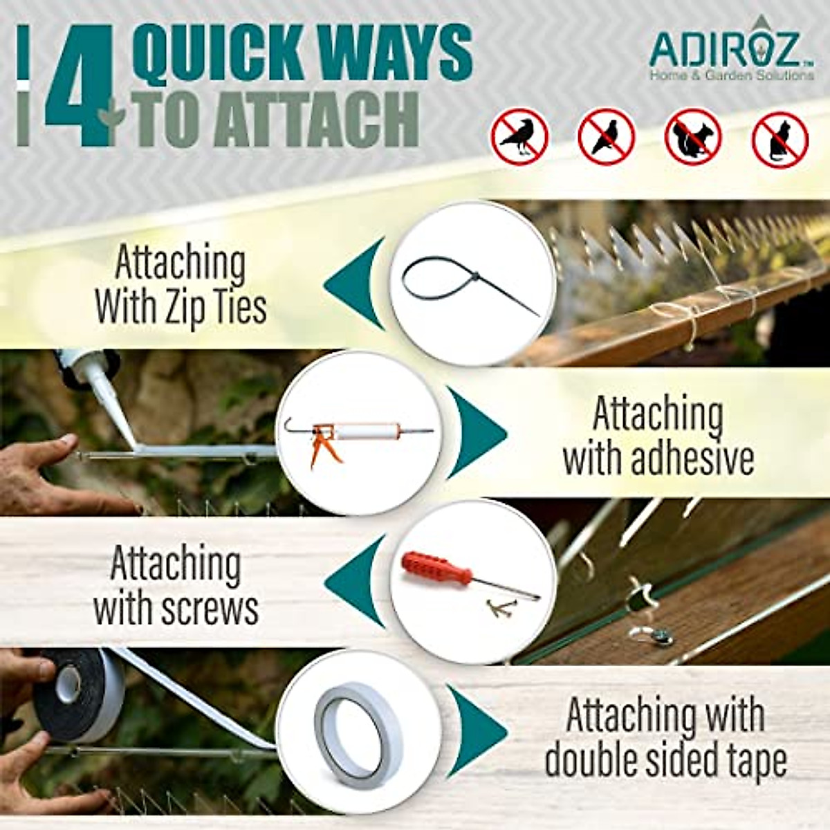 ADIROZ Clear Plastic Bird Spikes for Outdoors – Transparent Acrylic Garden Fence Animal Barrier to Keep Birds Away – Protect Your Home and Patio with a Humane Bird and Squirrel Repellent, 10 Ft.