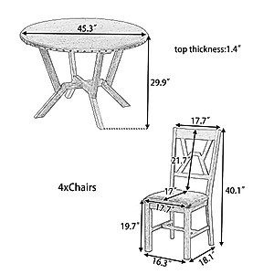 Voohek Kitchen Dining Set, 5-Piece Round Wood Table and Chair, Classic Family Furniture for Dinette, Compact Space, Green