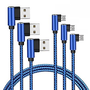 CTREEY Micro USB Cable, 90 Degree 3 Pack 10FT Long Premium Nylon Braided Android Fast Charger USB to Micro USB Charging Cable for Samsung Galaxy S7 Edge/S6/S5 (3 Pack 10FT Blue) (3x10ft)