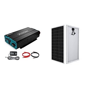 Renogy 2000W Pure Sine Wave Inverter 12V DC to 120V AC Converter & 12 Volt Solar Panel 100 Watt High-Efficiency Monocrystalline Module PV Charger