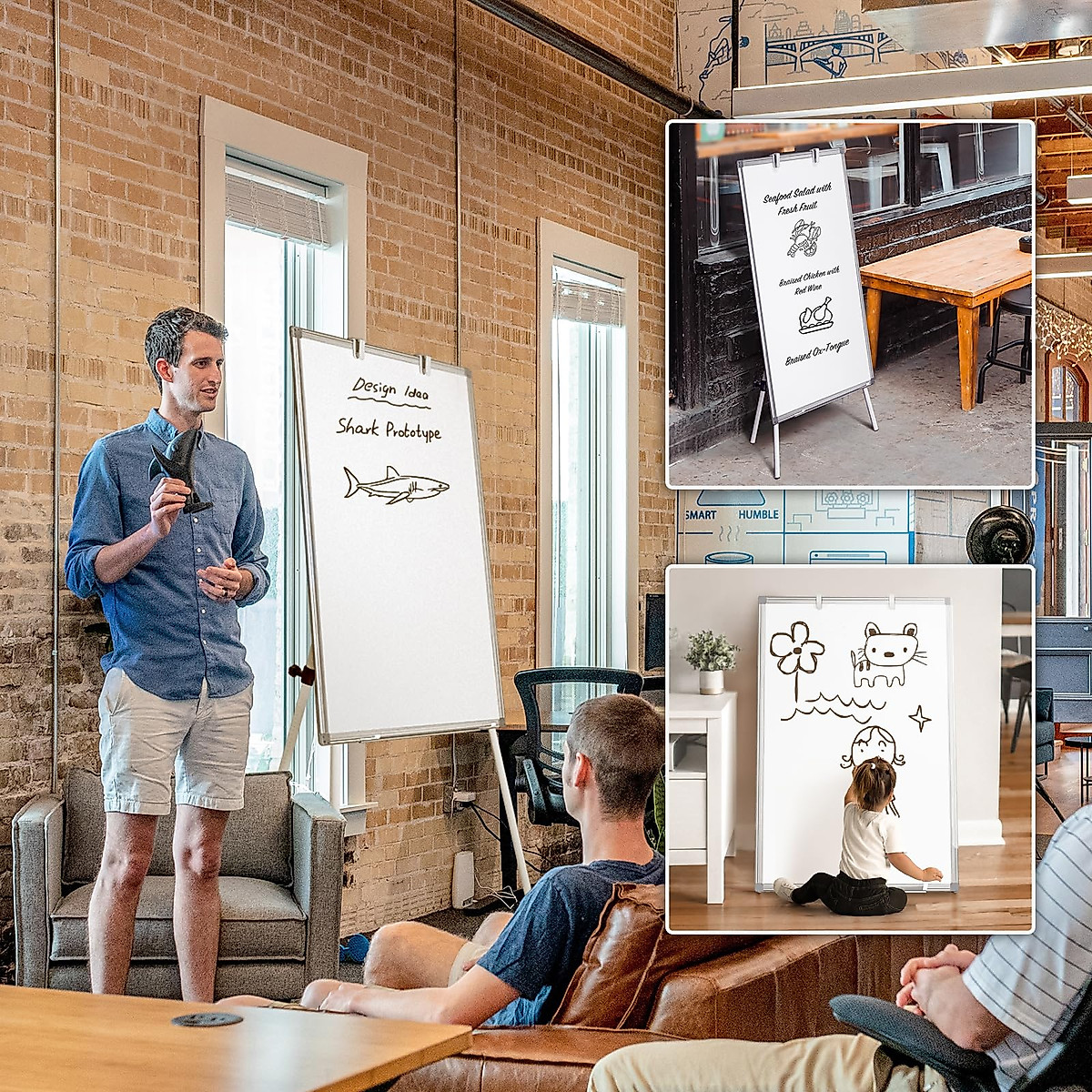 Easel Whiteboard - Magnetic Portable Dry Erase Easel Board 36 x 24 Tripod Whiteboard Height Adjustable, 3' x 2' Flipchart Easel Stand White Board for Office or Teaching at Home & Classroom