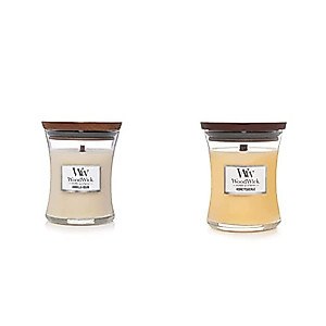 WoodWick Vanilla Bean Medium Hourglass Candle, 9.7 oz& Honeysuckle Medium Hourglass Candle, 9.7 oz.