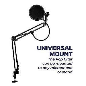 Dragonpad USA 6" Microphone Studio Pop Filter with Clamp (Black)