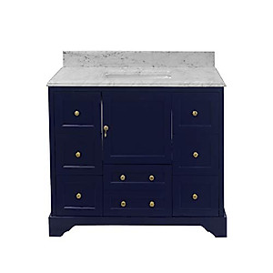 Madison 42-inch Bathroom Vanity (Carrara/Royal Blue): Includes Royal Blue Cabinet with Authentic Italian Carrara Marble Countertop and White Ceramic Sink
