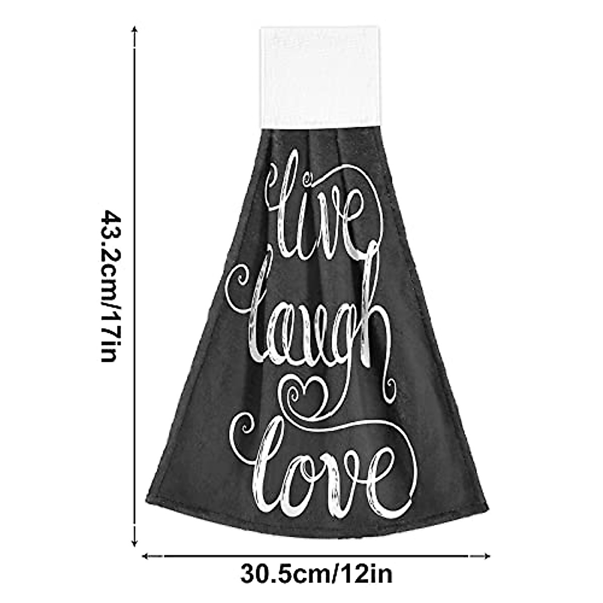 Oarencol Live Laugh Love Heart Black Kitchen Hand Towel Absorbent Hanging Tie Towels with Loop for Bathroom 2 Pcs