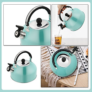 NOLITOY Espresso Machine Stainless Steel Whistling Tea Kettle 1.8L Stovetop Tea Kettle Loud Whistling Teapot Blue Water Kettle for Gas Electric Stovetops, Hot Water Fast to Boil Camping Stove
