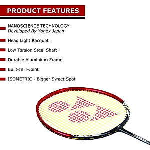 YONEX Badminton Racket Nanoray Series 2018 with Full Cover Professional Graphite Carbon Shaft Light Weight Competition Racquet High Tension Fast Speed Performance (NR6000I - Black/Red, Pack of 1)