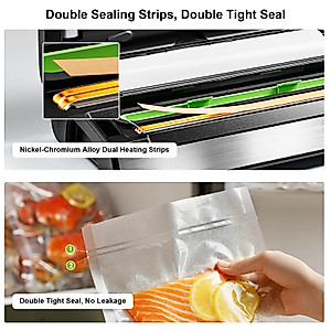 Gasbye Vacuum Sealer Machine, 90kPa Food Sealer with Double Heat Seal for Dry/Moist Food, Easy-lock Handle, Built-in Bag Storage & Cutter, Progress Display, Removable Drip Tray, Silver