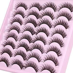 Natural Lashes Cat Eye Wispy False Eyelashes D Curl Lashes Fake Eyelashes Soft Handmade Russian Strip Lashes Pack Look Like Extension Multipack 16 Pairs
