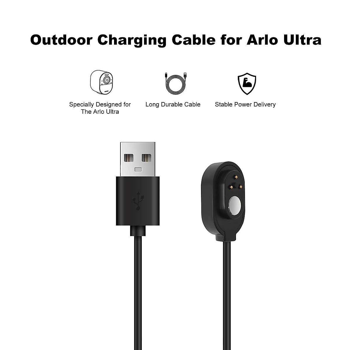 Charging Cable for Arlo Ultra/Ultra 2/Pro 3/Pro 4, Weatherproof Outdoor Magnetic Power Cable with Quick Charge Adapter, 30 Feet Black (NOT Compatible with Arlo Essential Spotlight)