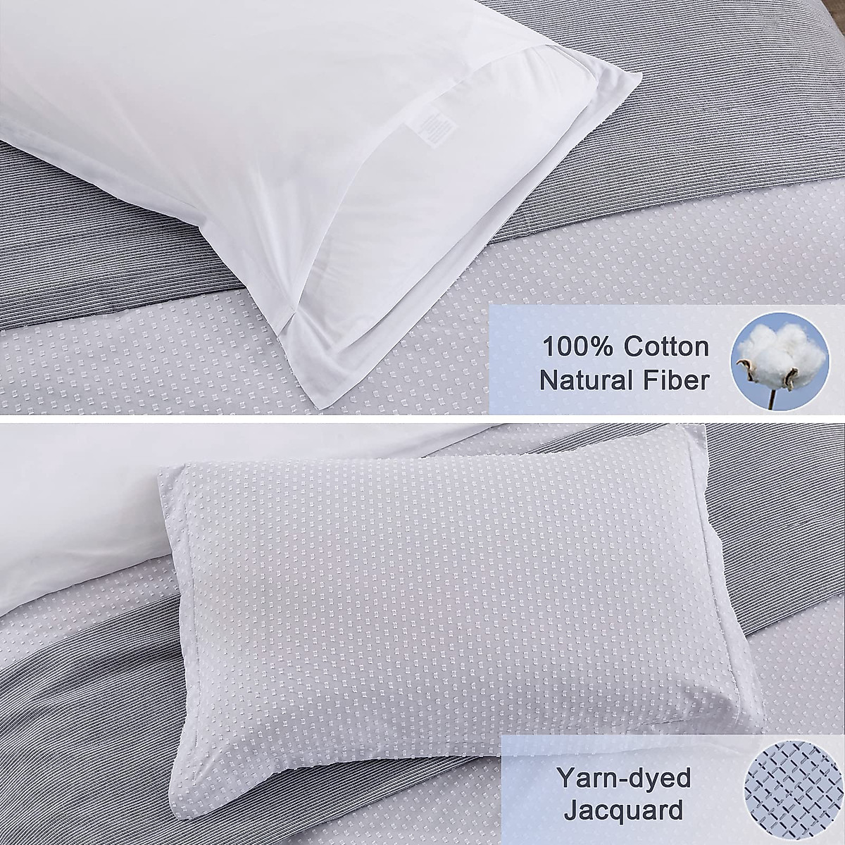 PHF 100% Cotton Tufted Duvet Cover Set Queen Size, 3pcs Boho Textured Jacquard Comforter Cover Set, Decorative Duvet Cover with Pillow Shams Bedding Collection, 90"x 92", Light Grey