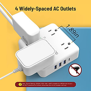 TROND Ultra Thin Flat Plug 5ft Extension Cord with 4 USB Ports(1 USB C Charger)+TROND Bluetooth 5.2 Transmitter Receiver, 2-in-1 Bluetooth Adapter for TV to Airpods or Wireless Headphones