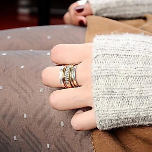 Boho-Magic 925 Sterling Silver Spinner Ring with Brass and Copper Fidget Rings for Women Wide Band (9)
