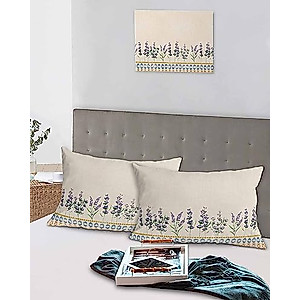 Edwiinsa Boho Flower Pillow Covers Standard Size Set of 2 20x26 Bed Pillow, Spring Floral Purple Modern Geometric Plush Soft Comfort for Hair/Skin Cooling Pillowcases with Envelop Closure