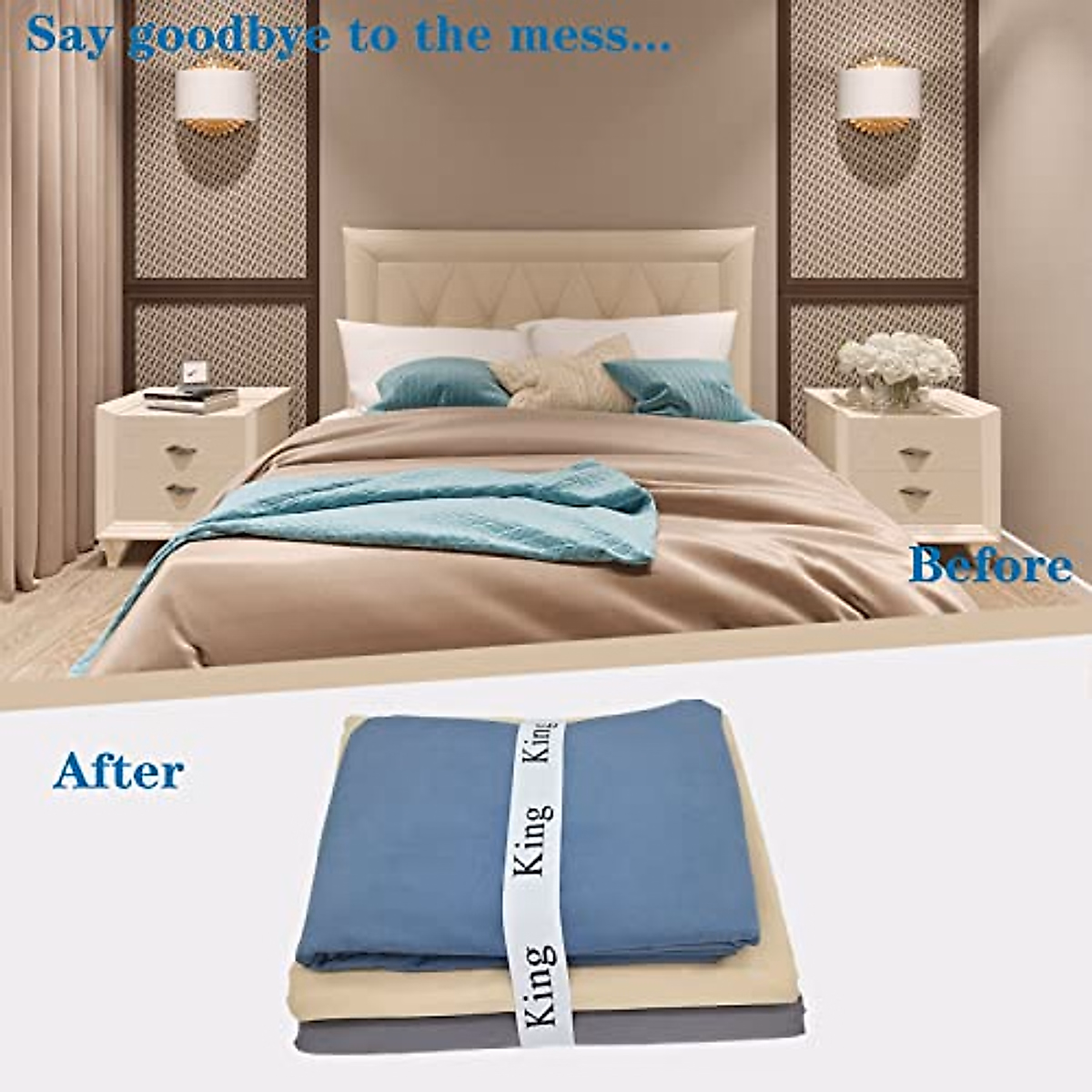 Maletnd 8 Pieces Bed Sheet Organizer Bands, King Queen Twin Full Closet Organization Sheet Straps,Elastic Bed Sheet Storage Sheet Keepers, Linen Labels Bedding Bands